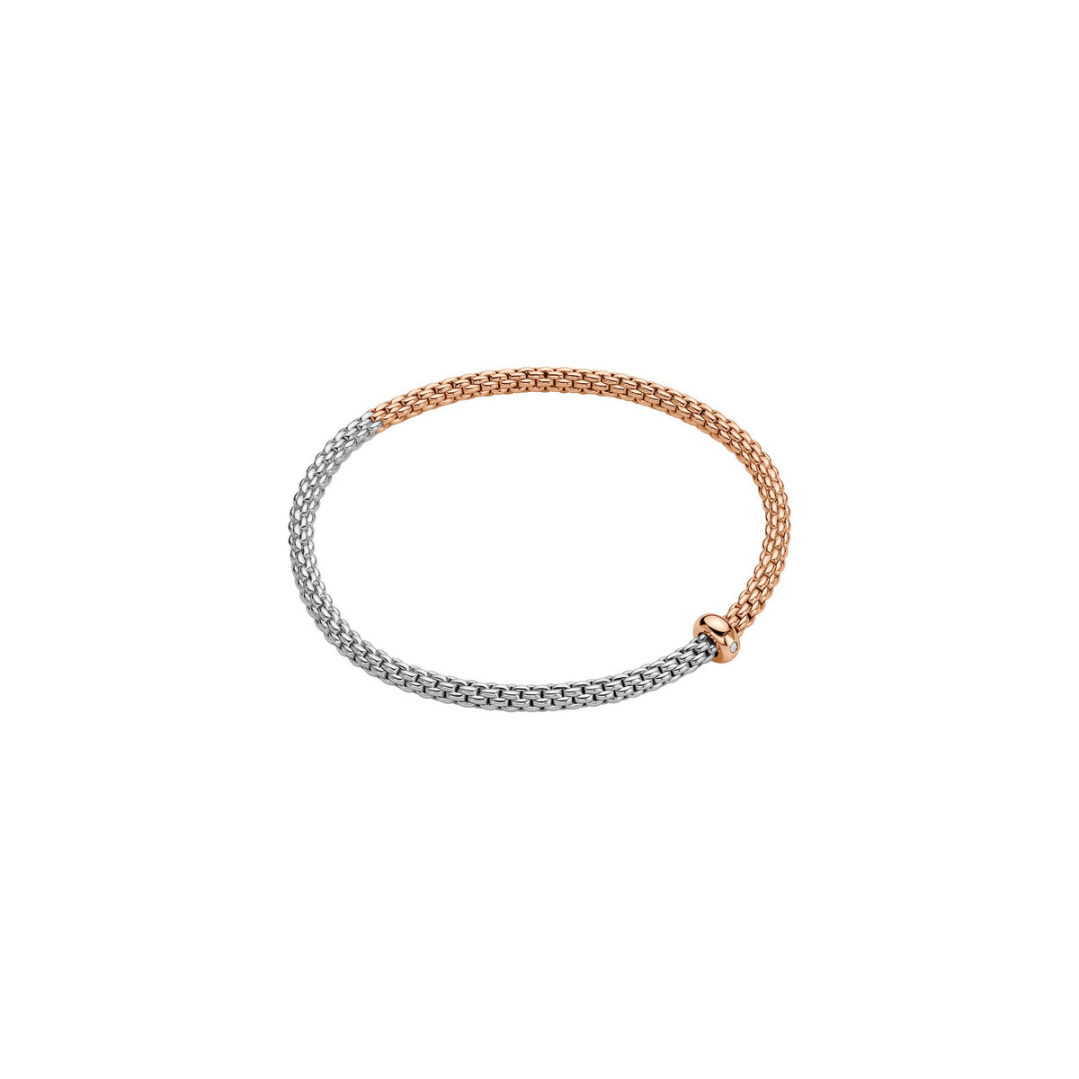 FOPE PRIMA 18K Gold Flex'it Bracelet with Bicolor Mesh and a White Dia ...
