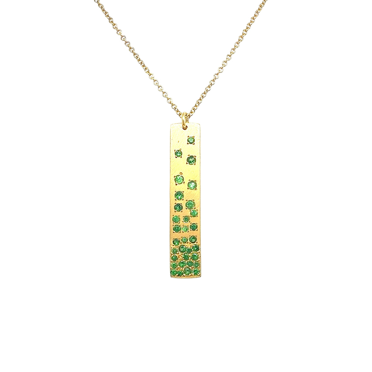 Marika Gold Vertical Bar Necklace with Green Tsavorite in 14K Yellow G ...