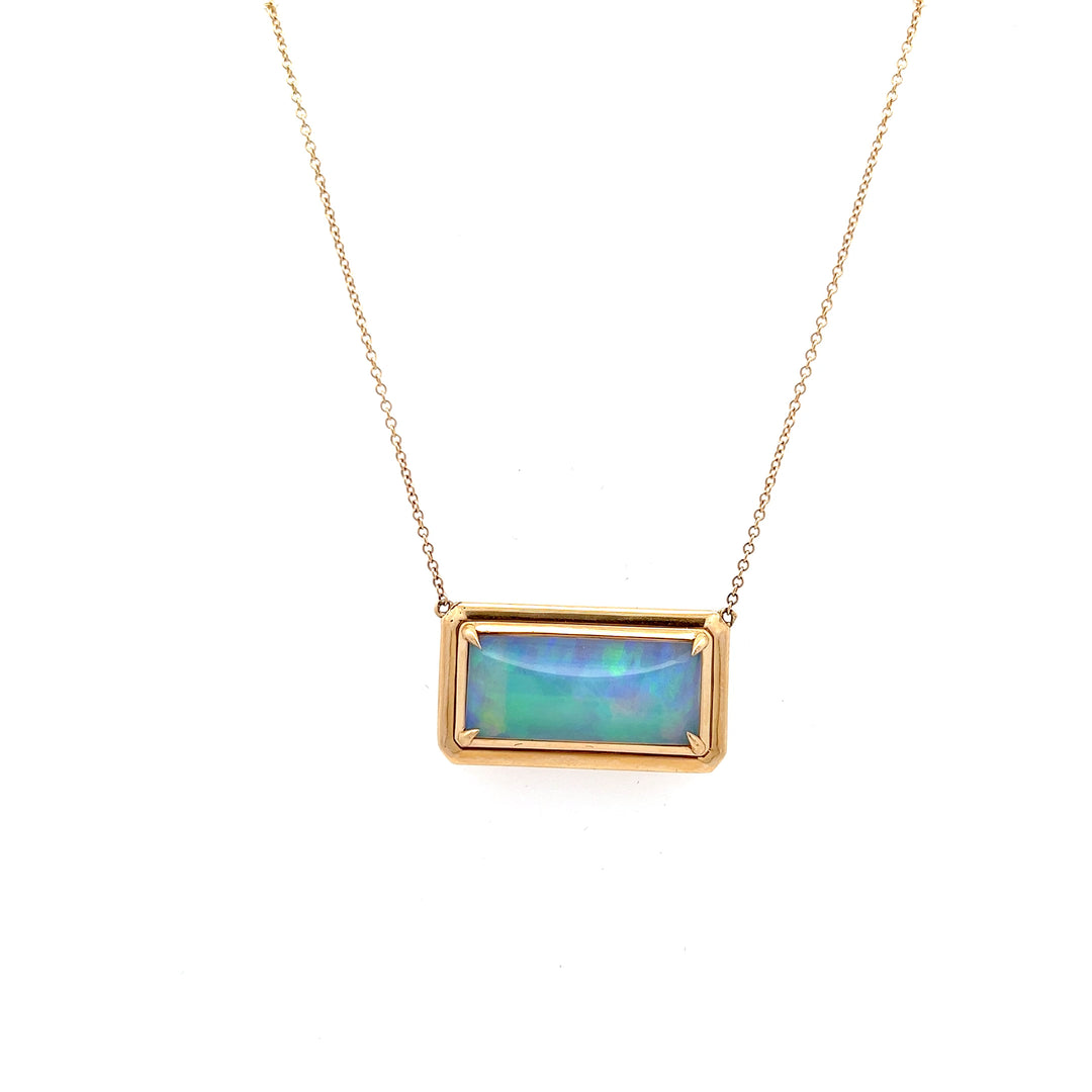 14K Yellow Gold Bezel Rectangular Opal Necklace